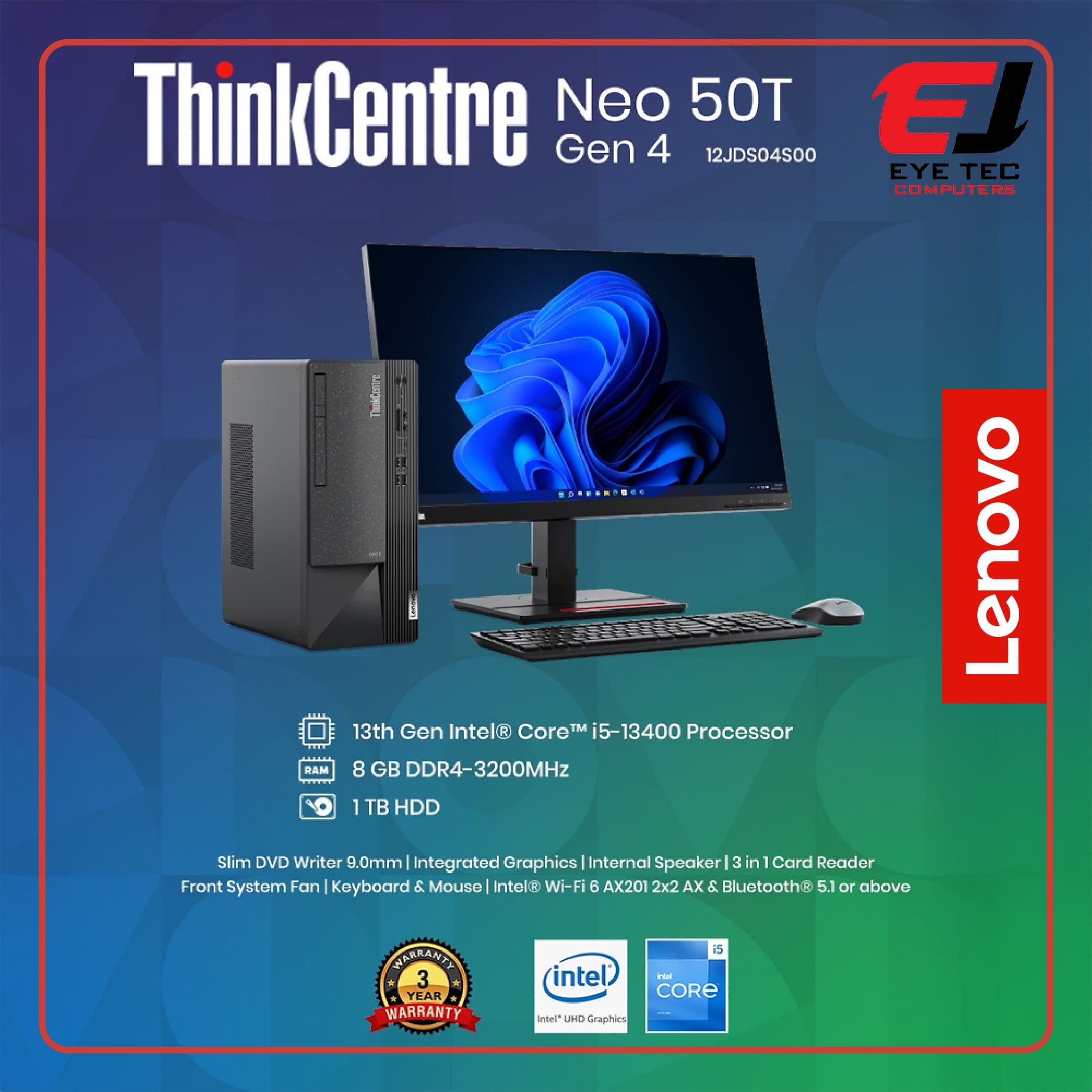 LENOVO Think Center Neo 50T Corei3 14th Generation 8GB RAM 51GB NVMe ...