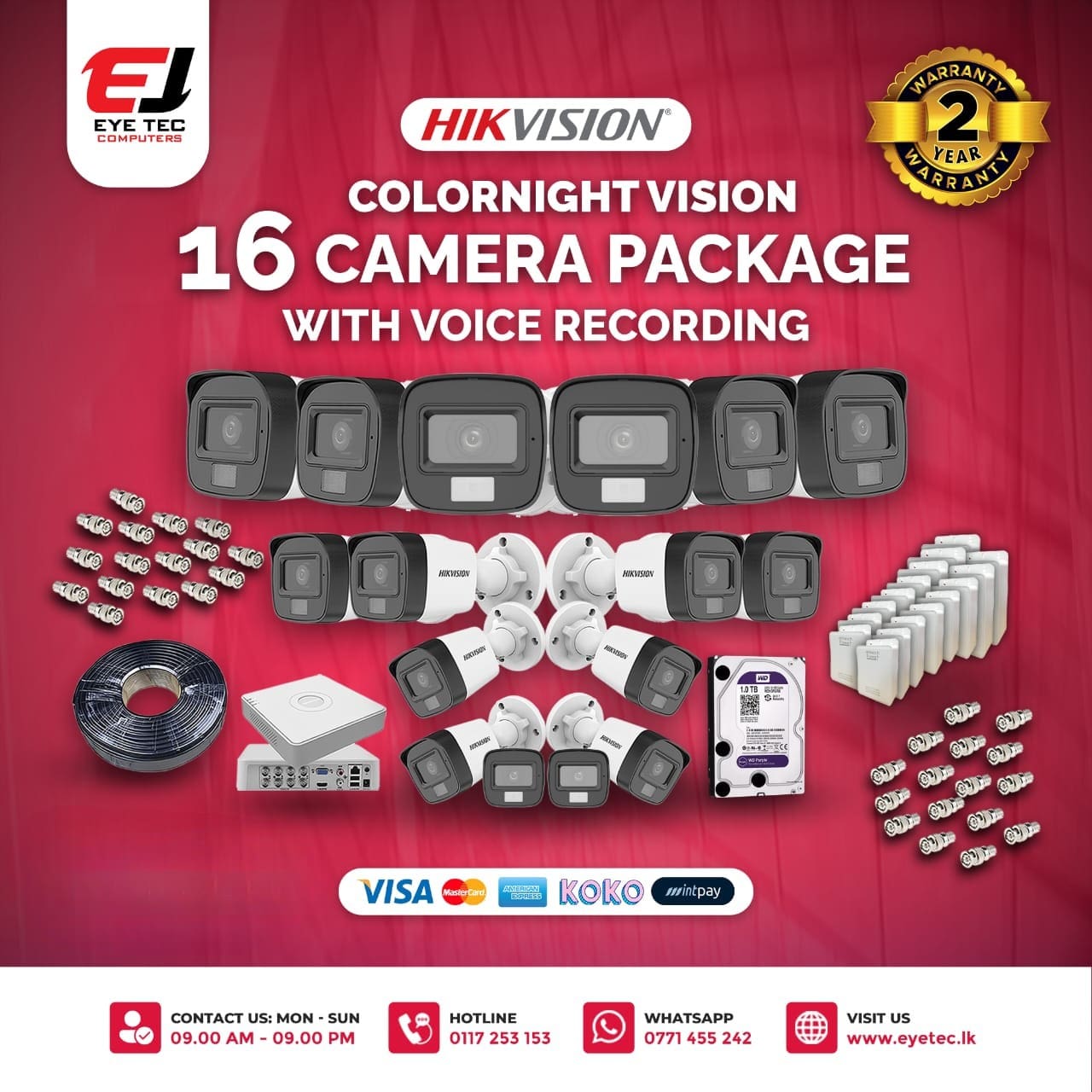 Hikvision Color Night Vision Audio Camera X 16 Package | EYE TEC Computers